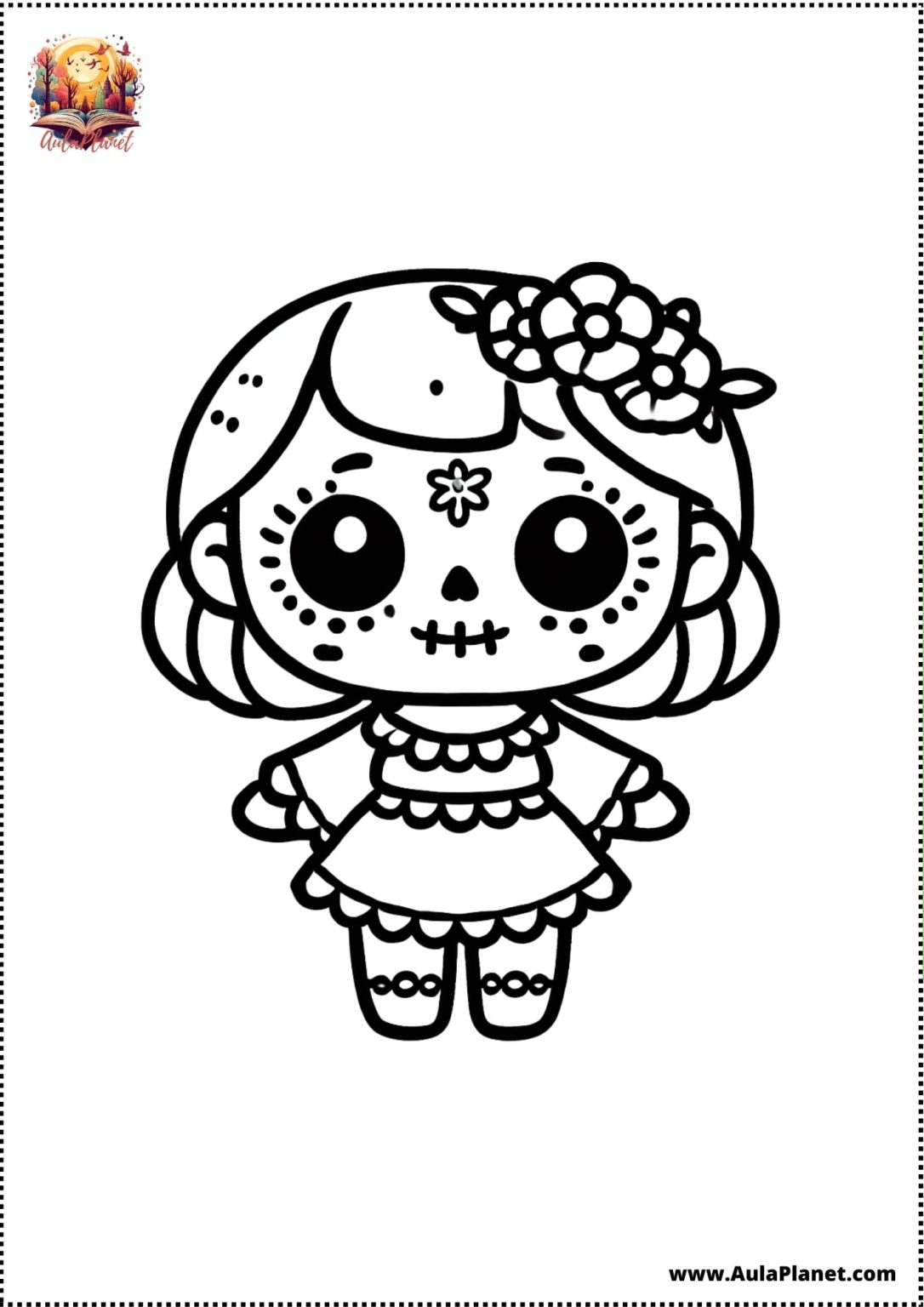 Dibujos de Catrinas Kawaii para Colorear – Imprime Gratis