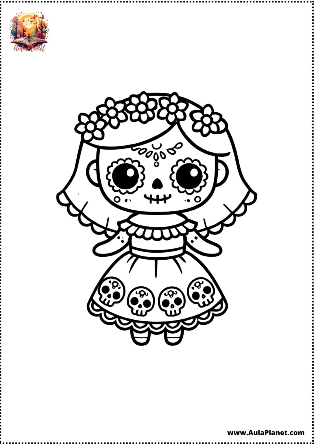 Dibujos de Catrinas Kawaii para Colorear – Imprime Gratis