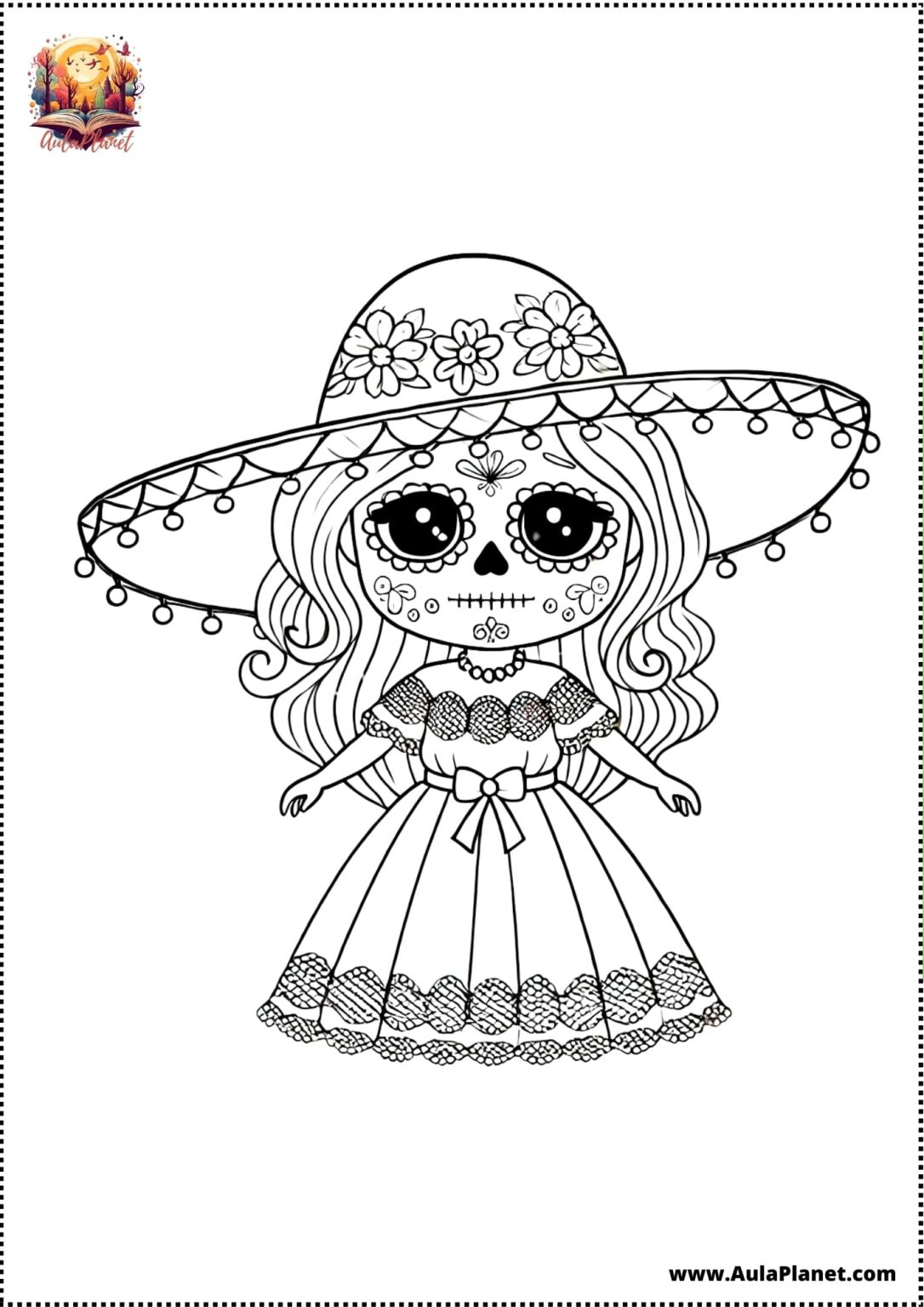 Dibujos de Catrinas Kawaii para Colorear – Imprime Gratis